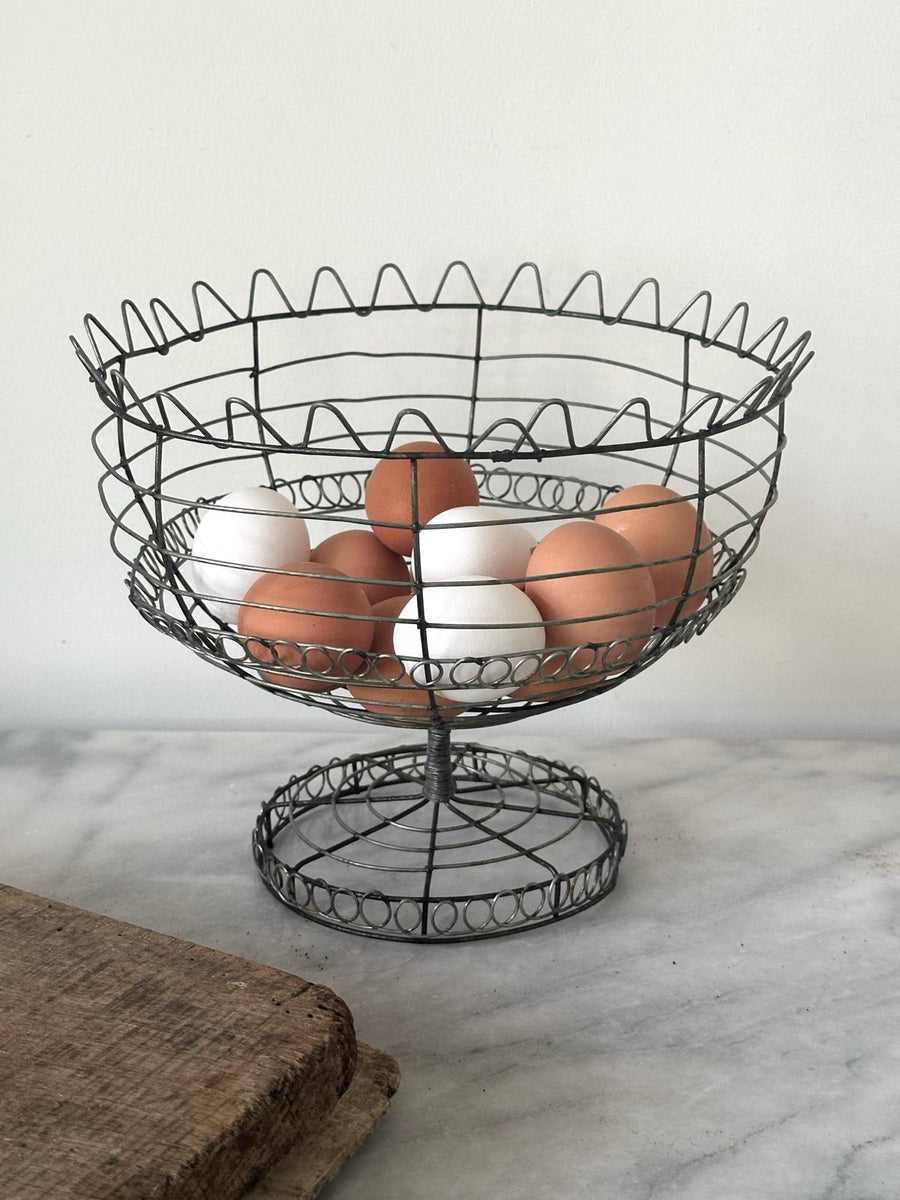 The Aimée – Early 20th Century French Wire Pedestal Basket – Home By Seven